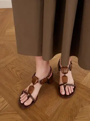 GIANVITO ROSSI Wood-embellished Heeled Sandals - Brown
