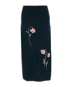 Erdem Knitted Midi Skirt With Floral Embellishments