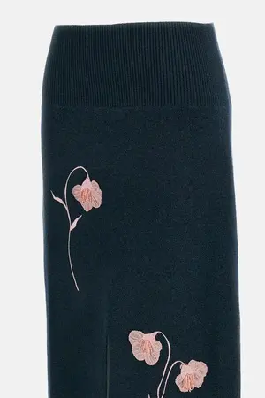 Erdem Knitted Midi Skirt With Floral Embellishments