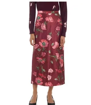 Erdem Floral-print Textured Satin Skirt - Red