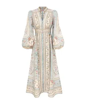 Zimmermann Printed Puff-sleeve Midi Dress - No
