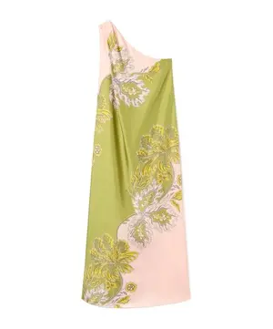 La DoubleJ Roy Printed One-shoulder Maxi Dress With Belt - Nude