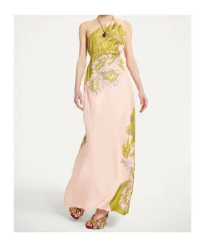 La DoubleJ Roy Printed One-shoulder Maxi Dress With Belt - Nude
