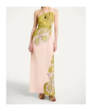 La DoubleJ Roy Printed One-shoulder Maxi Dress With Belt - Nude