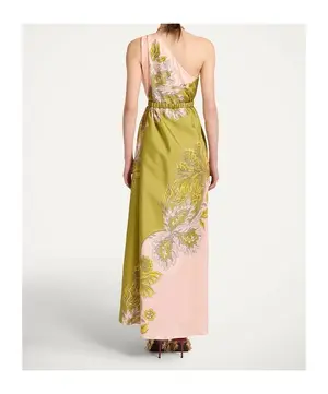 La DoubleJ Roy Printed One-shoulder Maxi Dress With Belt - Nude