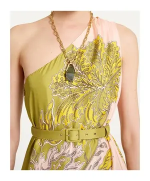 La DoubleJ Roy Printed One-shoulder Maxi Dress With Belt - Nude