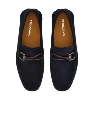 FERRAGAMO Gancini Ornament Driver Loafers - Black