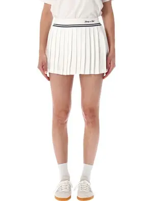 SPORTY  RICH Sporty & Rich Pleated Skirt With Striped Ribbed Waistband