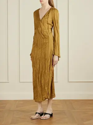 Khaite Rommi Crinkled-voile Midi Wrap Dress - Brown