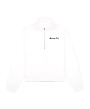 SPORTY  RICH Sporty & Rich Long-sleeved Zip-up Shirt With Embroidered Logo - White/navy Blue