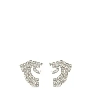 FERRAGAMO Crystal Embellished Deconstructed Gancio Stud Earrings - Silver