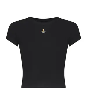 VIVIENNE WESTWOOD Cropped Ribbed T-shirt With Orb Embroidery