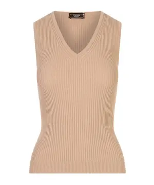 Peserico Sleeveless V-neck Ribbed Knit Top