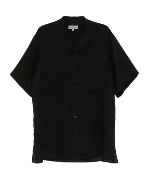 Yohji Yamamoto Cuban-collar Short-sleeve Shirt - Black