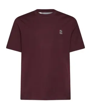 Brunello Cucinelli Logo Embroidered Crewneck T-shirt - Deep Red