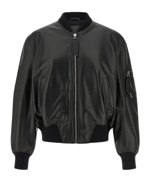 Attico Long-sleeved Leather Jacket - Black