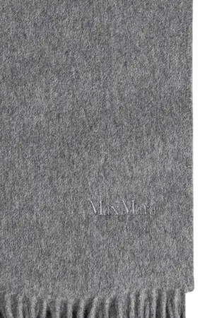 Max Mara Fringed Logo-embroidered Scarf - Gray
