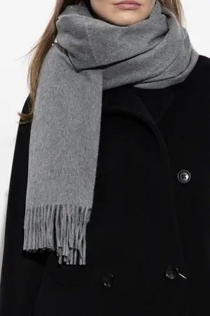 Max Mara Fringed Logo-embroidered Scarf - Gray