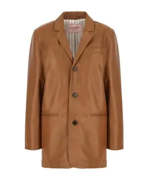 Iceberg Button Leather Jacket - Brown