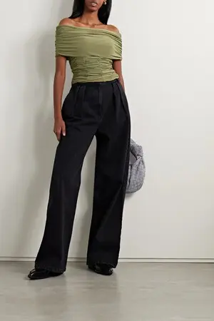 Tibi Convertible Off-the-shoulder Ruched Jersey Top