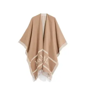 Max Mara Logo-intarsia Fringed Cape - Camel