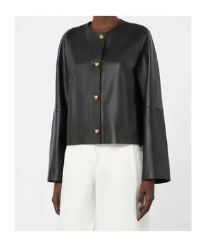 Max Mara Long-sleeved Leather Jacket With Button Closure