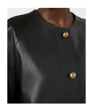 Max Mara Long-sleeved Leather Jacket With Button Closure