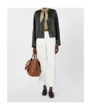 Max Mara Long-sleeved Leather Jacket With Button Closure
