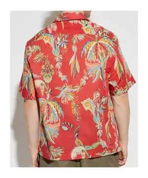 Etro Cotton Bowling Shirt With Placed Parrot And Palm Tree Print