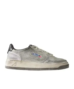 AUTRY Distressed Metallic Leather And Suede Sneakers