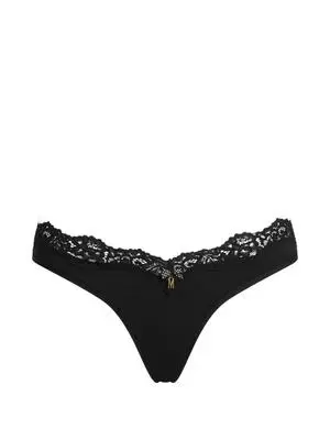Moschino Lace-trim Bow-detail Thong - Black