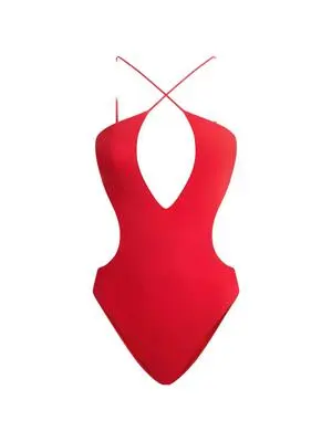 Moschino Cut-out Halterneck Swimsuit - Red