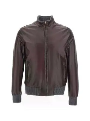 VOLFAGLI FIRENZE Reversible Leather Bomber Jacket - Brown