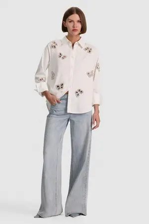Alice + Olivia Finely Embellished Cutout Button-down Shirt