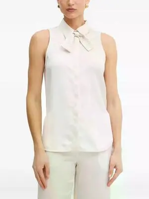 SIMONA CORSELLINI Embellished Pussy-bow Sleeveless Blouse - Neutrals
