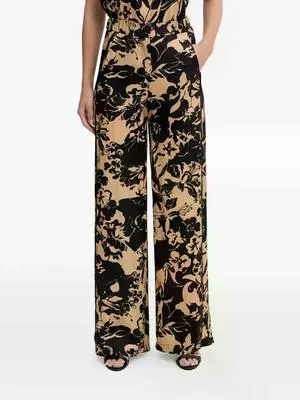 SIMONA CORSELLINI Beige Floral Print Palazzo Pants