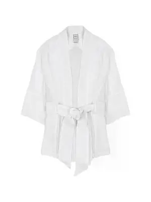 120% Lino Belted Linen Kimono Jacket - White