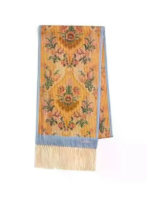Valentino Garavani Après L'hiver Scarf In Printed Silk And Lurex With Fringes - Yellow