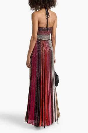 Missoni Sequin-embellished Striped Ribbed-knit Halterneck Maxi Dress