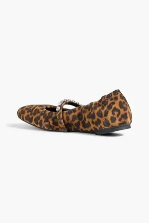STUART WEITZMAN Embellished Leopard Print Suede Mary Jane Flats