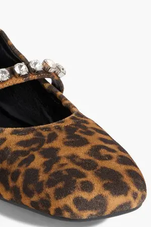 STUART WEITZMAN Embellished Leopard Print Suede Mary Jane Flats