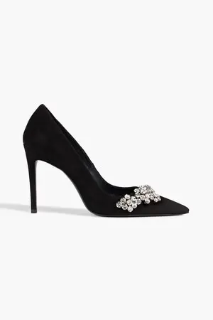 STUART WEITZMAN Fleur Embellished Suede Pumps