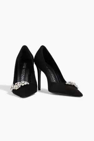 STUART WEITZMAN Fleur Embellished Suede Pumps