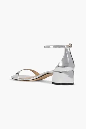 STUART WEITZMAN Mirrored Leather Block Heel Sandals - Silver