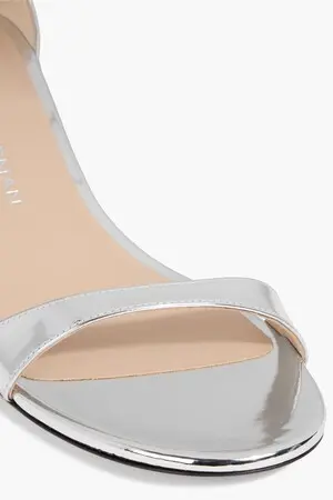 STUART WEITZMAN Mirrored Leather Block Heel Sandals - Silver