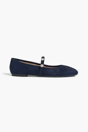 STUART WEITZMAN Justina Embellished Suede Mary Jane Flats