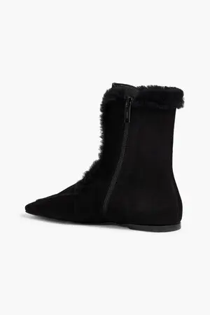 TOTEME Shearling Trimmed Suede Ankle Boots