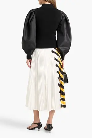 Simkhai Jackie Paneled Ribbed Knit Turtleneck Top With Puff Sleeves
