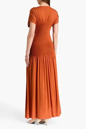 TOTEME Pleated Stretch-jersey Maxi Dress - Tan