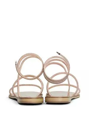 NICOLAS LAINAS Crystal Embellished Leather Flat Sandals